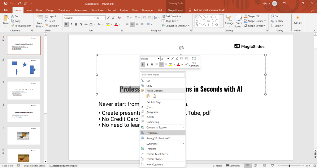 How to create a Small Link Microsoft PowerPoint - MagicSlides App