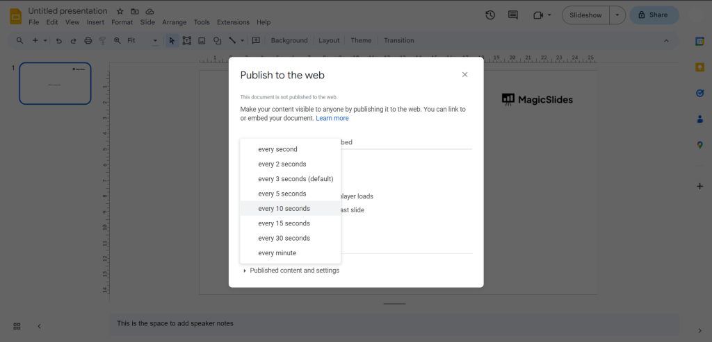 How to time google slides for 20 seconds - MagicSlides App