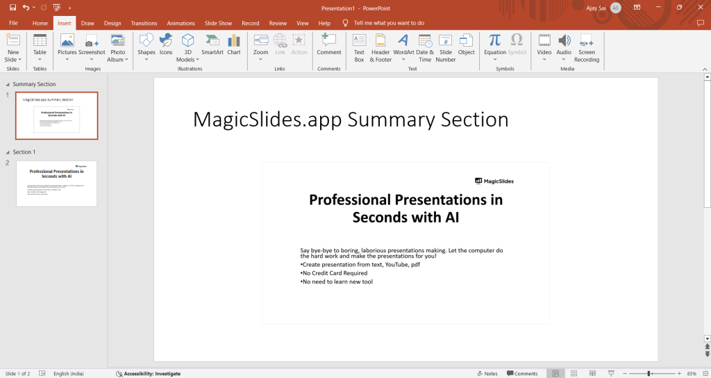 How to add a summary section in Powerpoint - MagicSlides App