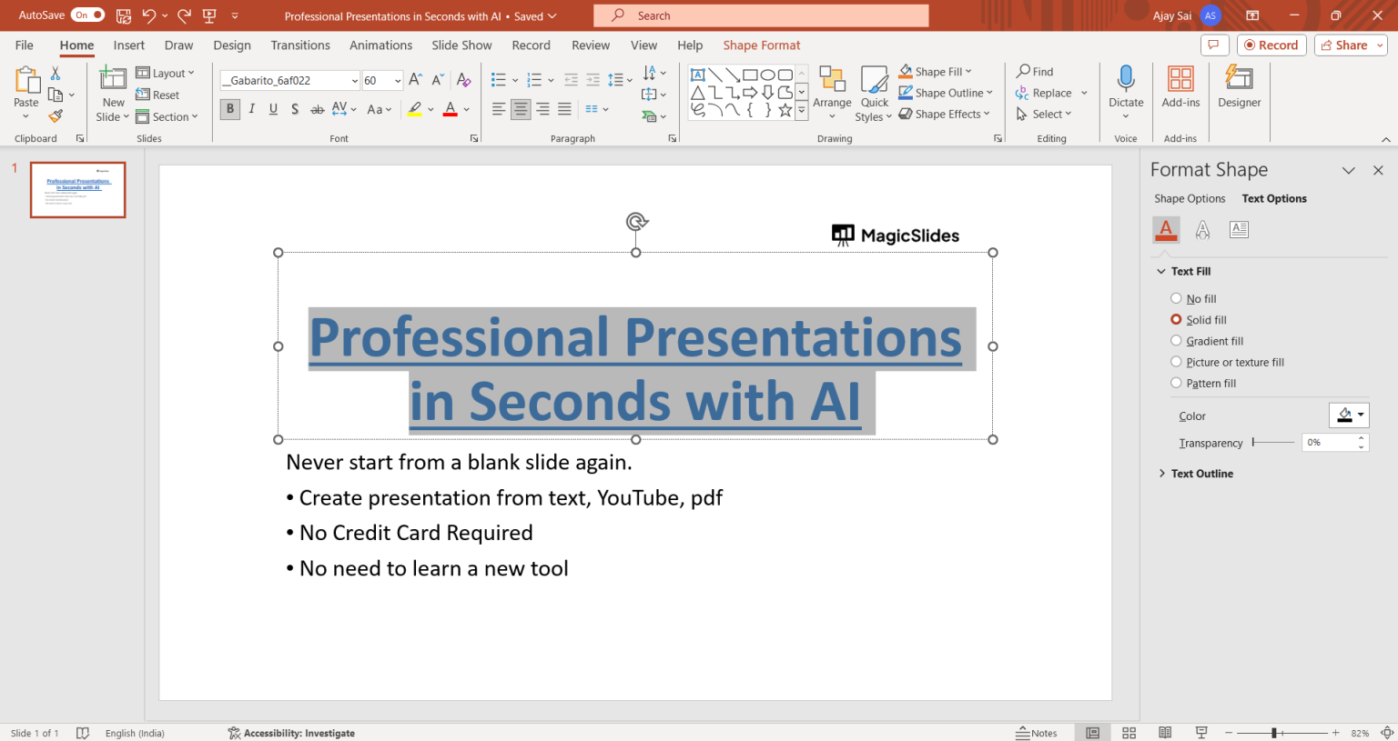 How to change transparency of text in PowerPoint - MagicSlides App