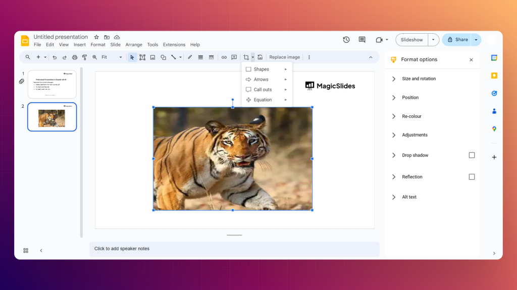 How to make an image a shape in Google slides - MagicSlides App