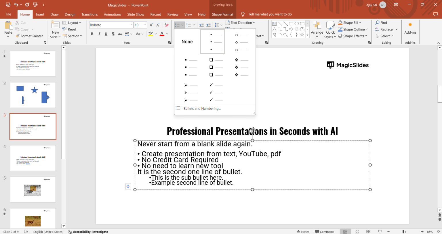 How to make Sub Bullet Points in PowerPoint - MagicSlides App