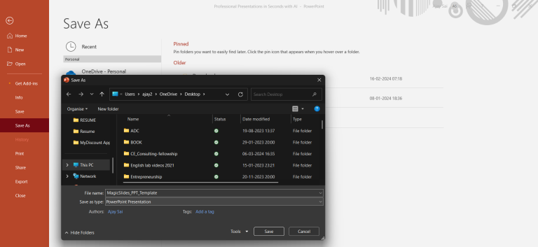 How to save PowerPoint template - MagicSlides App